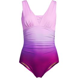 LANDS' END Shape-Badeanzug mit V-Ausschnitt SLENDER f&uuml;r Damen in F-Cup, Damen, size: regular, Lila, Nylon-Mischung, by Lands' End