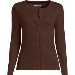 LANDS' END Lang&auml;rmeliges Mikroripp-Top mit Kn&ouml;pfen, Damen, size: regular, Braun, Baumwoll-Mischung, by Lands' End