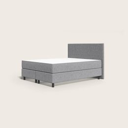 EMMA Original Boxspringbett Komfort 200x200cm - hellgrau - F&uuml;&szlig;e Holz - Kopfteil gesteppt