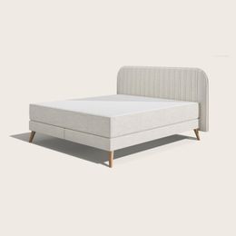 EMMA Original Elite Boxspringbett &ndash; Dunkelgrau - 200x200 cm - Kopfteil Streifen - Metallf&uuml;&szlig;e