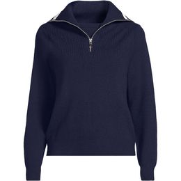 LANDS' END Feinstrick-Pullover mit Rei&szlig;verschluss f&uuml;r Damen in Petite-Gr&ouml;&szlig;e, Damen, size: petite, Blau, by Lands' End
