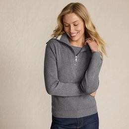 LANDS' END Feinstrick-Pullover mit Rei&szlig;verschluss f&uuml;r Damen in Petite-Gr&ouml;&szlig;e, Damen, size: petite, Grau, by Lands' End