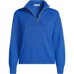 LANDS' END Pullover Drifter Slim Fit mit Rei&szlig;verschluss, Damen, size: regular, Blau, Baumwolle, by Lands' End