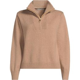 LANDS' END Pullover Drifter Slim Fit mit Rei&szlig;verschluss, Damen, size: regular, Braun, Baumwolle, by Lands' End