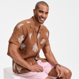 LANDS' END Premium Reinleinen-Hemd mit Kuba-Kragen f&uuml;r Herren in Tall-Gr&ouml;&szlig;e, Herren, size: tall, Braun, Baumwolle/Leinen, by Lands' End