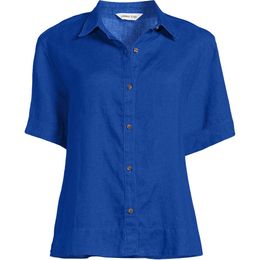 LANDS' END Premium Reinleinen-Hemd mit kurzen &Auml;rmeln f&uuml;r Damen in Petite-Gr&ouml;&szlig;e, Damen, size: petite, Blau, Leinen, by Lands' End