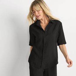 LANDS' END Kurz&auml;rmeliges Crinkle-Hemd f&uuml;r Damen, Damen, size: regular, Schwarz, Nylon/Viskose, by Lands' End