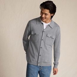 LANDS' END Jersey-Sweaterjacke mit Brusttaschen f&uuml;r Herren, Herren, size: regular, Grau, Wolle/Polyester/Polyacryl, by Lands' End