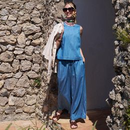 LANDS' END 7/8-Schlupfhose aus Lyocell-Mix, Damen, size: regular, Blau, Baumwolle/Lyocell (Viskose), by Lands' End