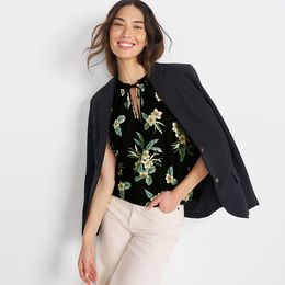 Top aus Leinenmix mit Bindekragen f&uuml;r Damen, Damen, size: regular, Schwarz, Leinen, by Lands' End