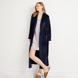 LANDS' END Bademantel aus Pl&uuml;sch-Fleece f&uuml;r Damen in Normal-Gr&ouml;&szlig;e, Damen, size: regular, Blau, Polyester, by Lands' End