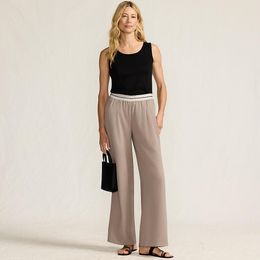LANDS' END Satinhose mit Streifenbund f&uuml;r Damen, Damen, size: regular, Elfenbein, Polyester, by Lands' End