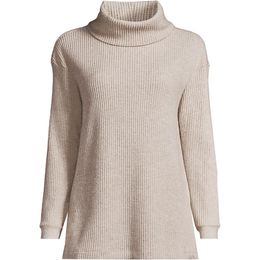 LANDS' END Langer Waffelstrick-Pullover mit Wasserfallkragen, Damen, size: regular, Grau, Baumwoll-Mischung/Polyester-Mischung, by Lands' End