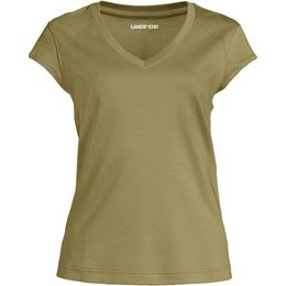 LANDS' END Supima-Shirt mit V-Ausschnitt und Kapp&auml;rmeln f&uuml;r Damen in Petite-Gr&ouml;&szlig;e, Damen, size: petite, Gr&uuml;n, Baumwolle, by Lands' End