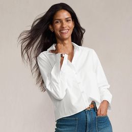 LANDS' END Kurze, b&uuml;gelfreie Hemdbluse f&uuml;r Damen in Petite-Gr&ouml;&szlig;e, Damen, size: petite, Wei&szlig;, Baumwolle, by Lands' End