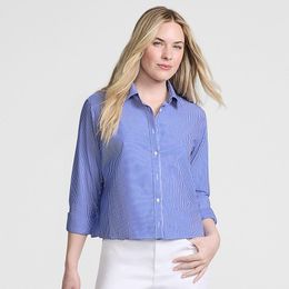 LANDS' END Kurze, b&uuml;gelfreie Hemdbluse f&uuml;r Damen, Damen, size: regular, Blau, Baumwolle, by Lands' End