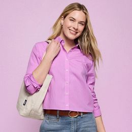 LANDS' END Kurze, b&uuml;gelfreie Hemdbluse f&uuml;r Damen, Damen, size: regular, Pink, Baumwolle, by Lands' End