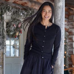 LANDS' END Kaschmir-Cardigan mit rundem Ausschnitt in Petite-Gr&ouml;&szlig;e, Damen, size: petite, Schwarz, Kaschmir, by Lands' End