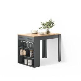 Livinity&reg; Esstisch, Anthrazit, Eiche, Holzwerkstoff, 4-Sitzer, 3 F&auml;cher, 1 Schubladen, Rechteckig, 67x77.5x100 cm, Esszimmer, Barm&ouml;bel, Bartische
