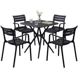 CLP Gartenm&ouml;bel-Set wetterfest Avena, mit 4 Stapelst&uuml;hlen und quadratischem Esstisch 72x72cm, Sitzgruppe f&uuml;r Balkon, Terrasse und Garten