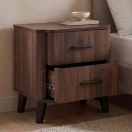 Nachttisch MCW-P42, Nachtkasten Nachtschrank Nachtkommode, 2 Schubladen MDF 50x48x40cm ~ Walnuss-Optik