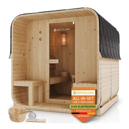 Artsauna Fasssauna Nolvik XXL - 6 Personen, mit 8 kW Ofen & Zubeh&ouml;r f&uuml;r Garten, Cube Design
