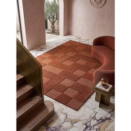 KADIMA DESIGN Wollteppich Hoch-Tief kariert Terrakotta 200 x 290 cm - DEBEN Kadima