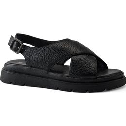 LANDS' END Sandalen mit gekreuzten Riemen f&uuml;r Damen, Damen, size: regular, Schwarz, Leder, by Lands' End