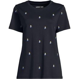 LANDS' END Besticktes Supima Rundhalsshirt in Petite-Gr&ouml;&szlig;e, Damen, size: petite, Schwarz, Baumwolle, by Lands' End