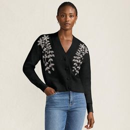 LANDS' END Bestickter Cardigan mit V-Ausschnitt f&uuml;r Damen, Damen, size: regular, Schwarz, Polyester/Polyacryl/Polyester-Mischung, by Lands' End