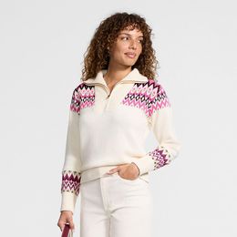 LANDS' END Jacquard-Pullover Drifter Slim Fit mit Rei&szlig;verschluss in Petite-Gr&ouml;&szlig;e, Damen, size: petite, Pink, Baumwolle, by Lands' End