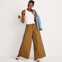 LANDS' END Extraweite Bundfaltenhose aus Baumwoll-Popeline f&uuml;r Damen in Petite-Gr&ouml;&szlig;e, Damen, size: petite, Braun, Baumwolle, by Lands' End