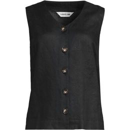 LANDS' END Premium Reinleinen-Top mit Kn&ouml;pfen f&uuml;r Damen, Damen, size: regular, Schwarz, Leinen, by Lands' End