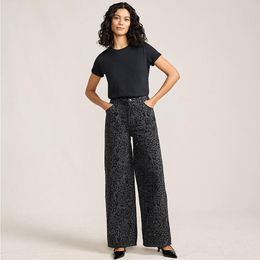 LANDS' END Gemusterte Jeans mit weitem Bein High Waist, Damen, size: regular, Schwarz, by Lands' End