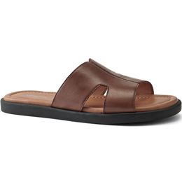 LANDS' END Leder-Pantoletten mit breitem Riemen, Herren, size: regular, Beige, Leder, by Lands' End