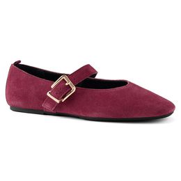 LANDS' END Riemchenballerinas aus Veloursleder, Damen, size: regular, Rot, Rauleder, by Lands' End