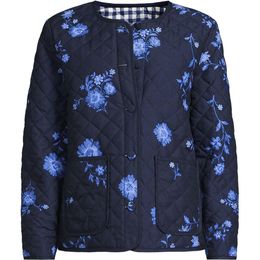 LANDS' END Kragenlose FEATHERFREE Wende-Steppjacke Gemustert f&uuml;r Damen, Damen, size: regular, Blau, Polyester, by Lands' End