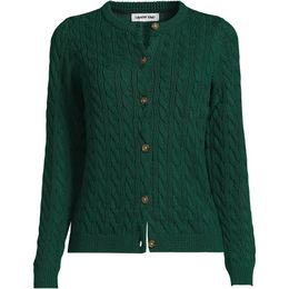 LANDS' END Drifter Zopfmuster-Cardigan mit Rundausschnitt in Plus-Gr&ouml;&szlig;e, Damen, size: plus, Gr&uuml;n, Baumwolle, by Lands' End