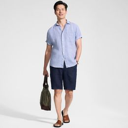 LANDS' END Premium Reinleinen-Shorts, Herren, size: regular, Blau, by Lands' End