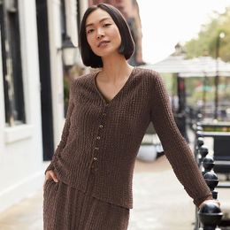 LANDS' END Crinkle-Cardigan f&uuml;r Damen, Damen, size: regular, Braun, Polyester/Viskose/Polyester-Mischung, by Lands' End