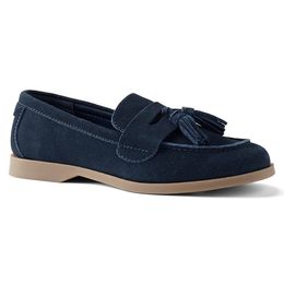 LANDS' END Veloursleder-Loafer mit Tasseln, Damen, size: regular, Blau, Rauleder, by Lands' End