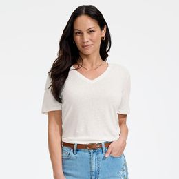 LANDS' END Soft Flow Shirt aus Leinenmix mit V-Ausschnitt f&uuml;r Damen, Damen, size: regular, Elfenbein, Leinen/Baumwolle Modal, by Lands' End