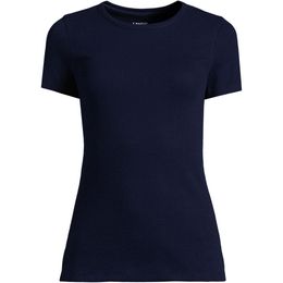 LANDS' END Feinripp-Shirt mit Rundhalsausschnitt und kurzen &Auml;rmeln f&uuml;r Damen, Damen, size: regular, Pink, Baumwolle/Elasthan, by Lands' End