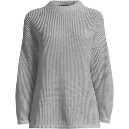 LANDS' END Drifter Rippstrick-Pullover mit kurzem Stehkragen, Damen, size: regular, Grau, Baumwolle, by Lands' End