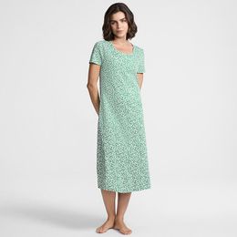 LANDS' END Wadenlanges Kurzarm-Nachthemd aus reiner Baumwolle f&uuml;r Damen, Damen, size: regular, Gr&uuml;n, Baumwolle, by Lands' End