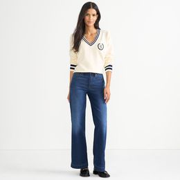 LANDS' END Recover Jeans High Waist mit weitem Bein in Petite-Gr&ouml;&szlig;e, Damen, size: petite, Blau, by Lands' End