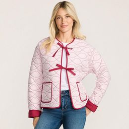 LANDS' END Lands' End x Lulu Guinness Lips Steppjacke f&uuml;r Damen in Petite-Gr&ouml;&szlig;e, Damen, size: petite, Pink, Baumwolle, by Lands' End