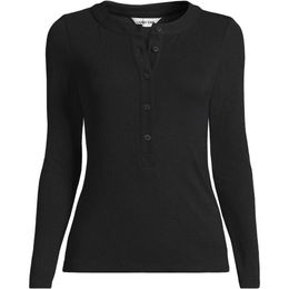 LANDS' END Langarm-Henleyshirt aus Ripp-Jersey f&uuml;r Damen, Damen, size: regular, Schwarz, Viskose-Mischung/Polyester-Mischung, by Lands' End