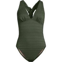 LANDS' END Seersucker-Badeanzug mit V-Ausschnitt und extrahohem Bein f&uuml;r Damen, Damen, size: regular, Gr&uuml;n, Nylon-Mischung, by Lands' End