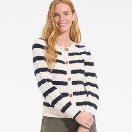 LANDS' END Zopfmuster-Cardigan DRIFTER mit Ballon&auml;rmeln f&uuml;r Damen in Petite-Gr&ouml;&szlig;e, Damen, size: petite, Blau, Baumwolle, by Lands' End